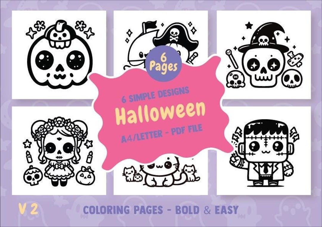 Boo Halloween. Coloring Pages, Bold & Easy Designs. 6 Easy-to-color ...