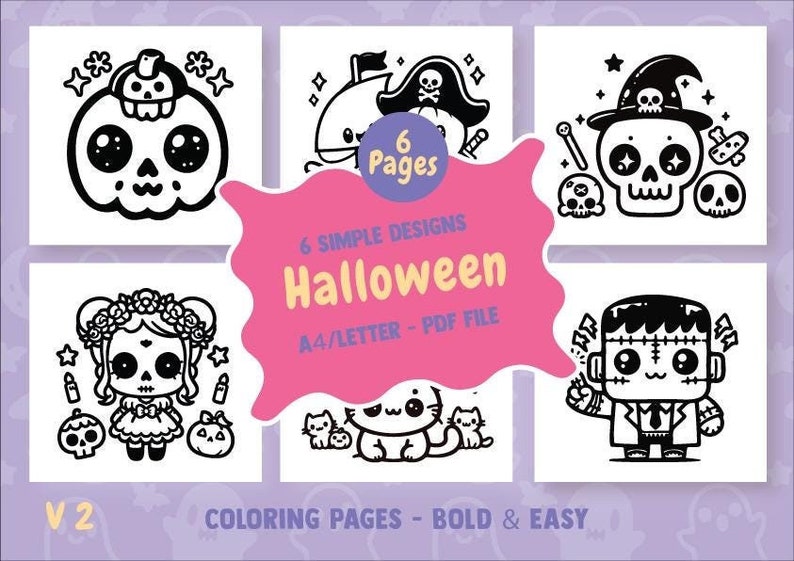 Boo Halloween. Coloring Pages, Bold & Easy Designs. 6 Easy-to-color ...