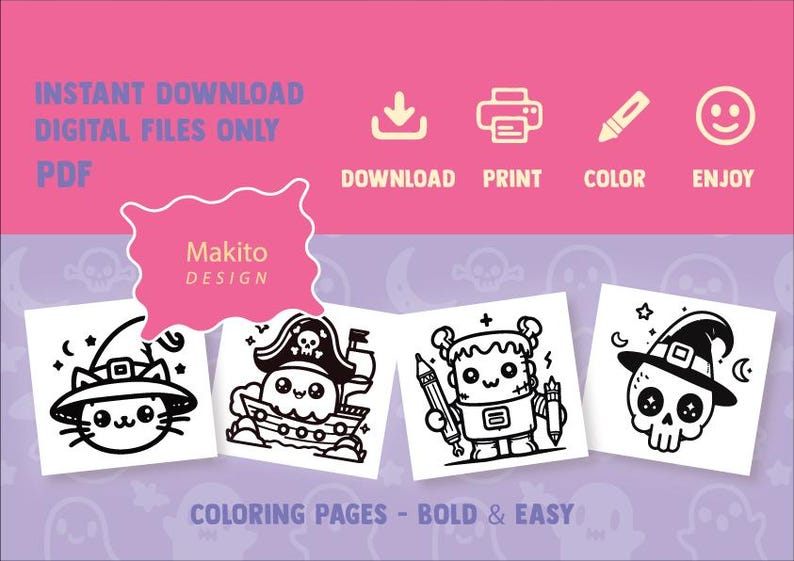 Boo Halloween. Coloring Pages, Bold & Easy Designs. 6 Easy-to-color ...