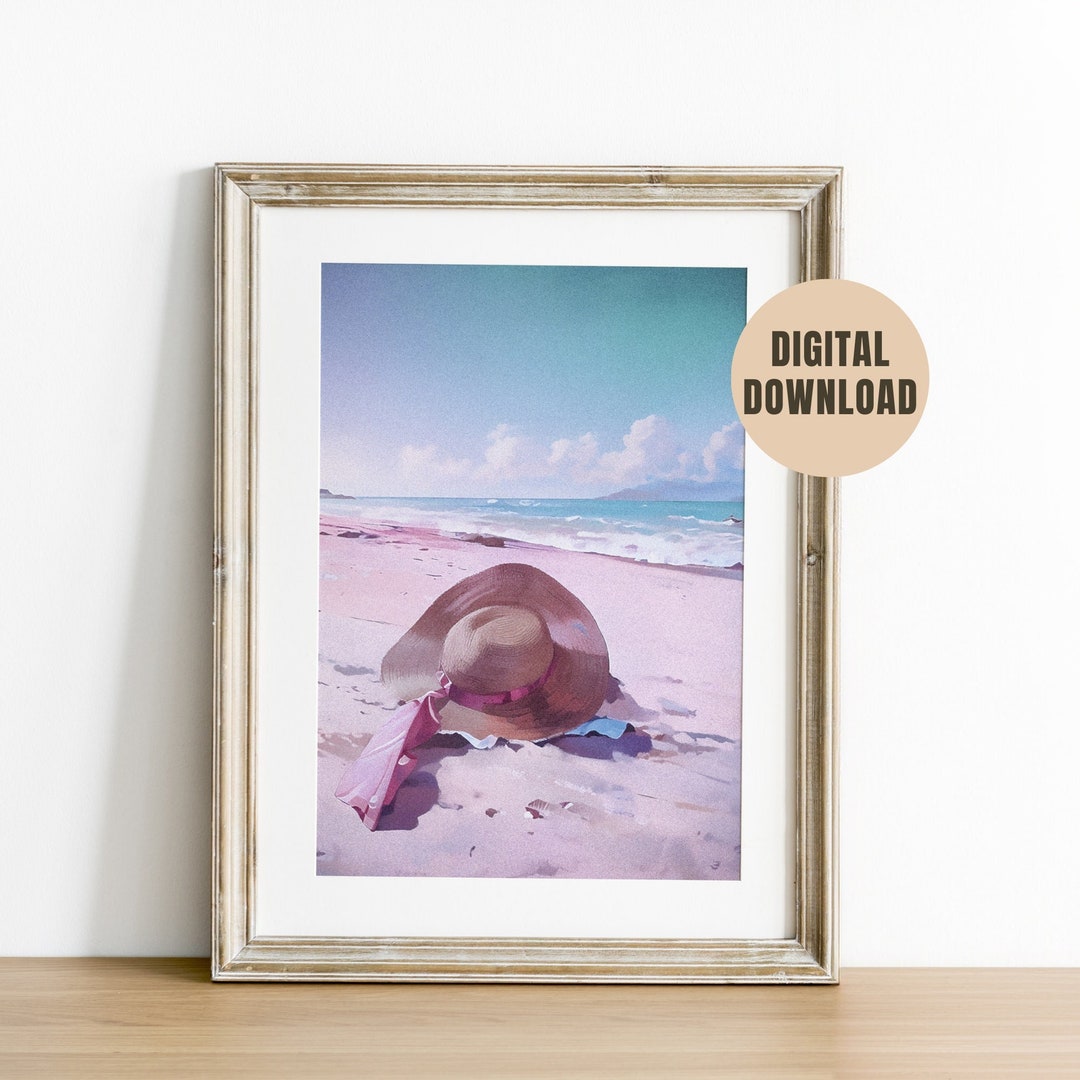 Vintage Pink Beach Poster Print, Abstract Coastal Art, Girly Apartment ...