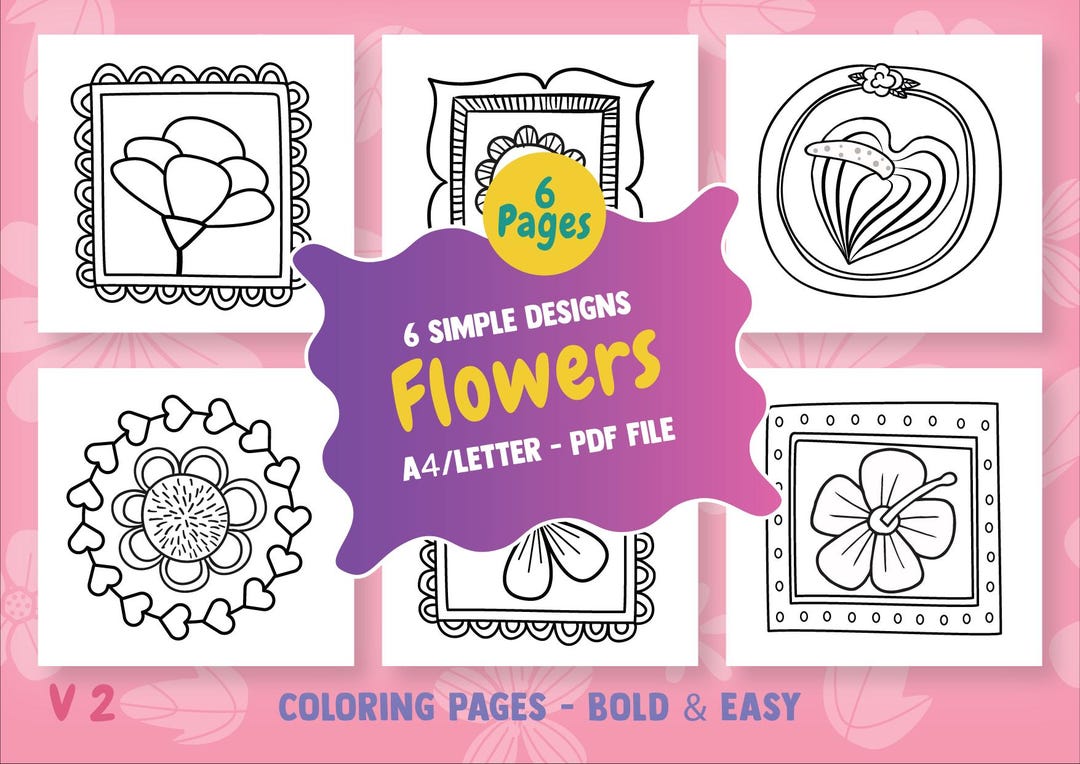 Stress Relief Flowers: Coloring Pages for Adults and Kids, Bold and ...