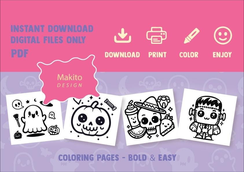 Boo Halloween. Coloring Pages, Bold & Easy Designs. 6 Easy-to-color ...