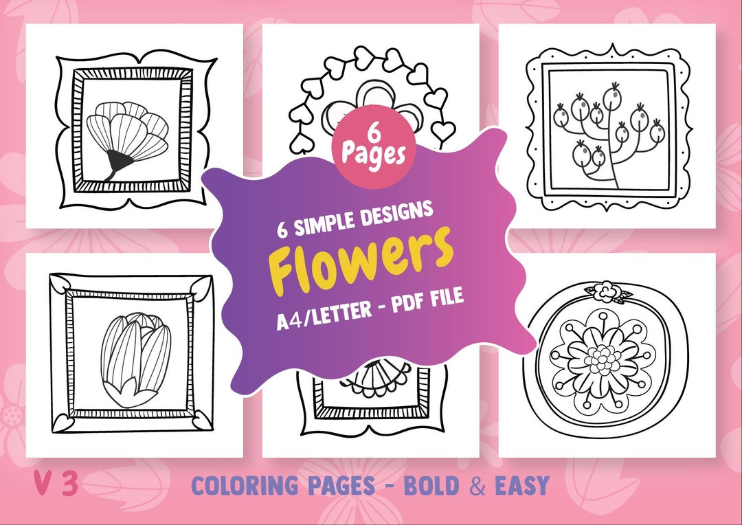 Stress Relief Flowers: Coloring Pages for Adults and Kids, Bold and ...