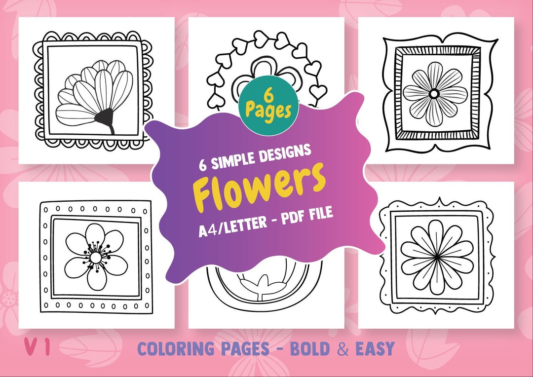 Stress Relief Flowers: Coloring Pages for Adults and Kids, Bold and ...