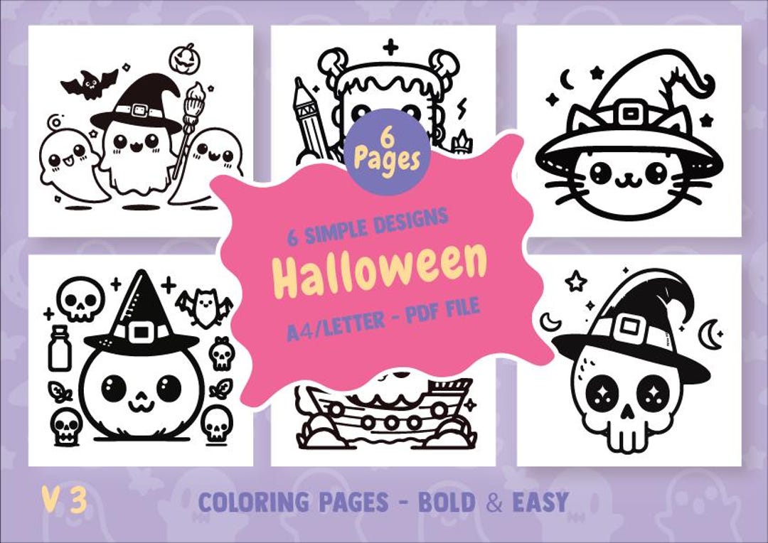 Boo Halloween. Coloring Pages, Bold & Easy Designs. 6 Easy-to-color ...