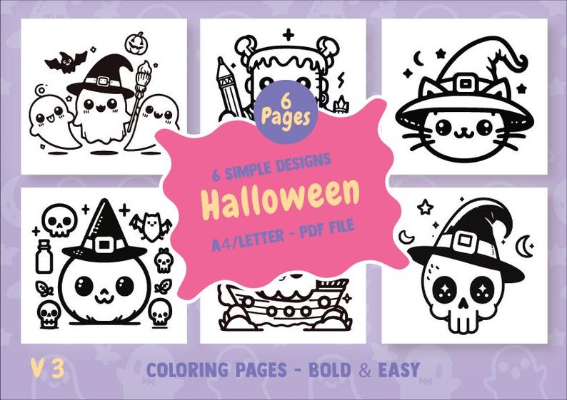 Boo Halloween. Coloring Pages, Bold & Easy Designs. 6 Easy-to-color ...