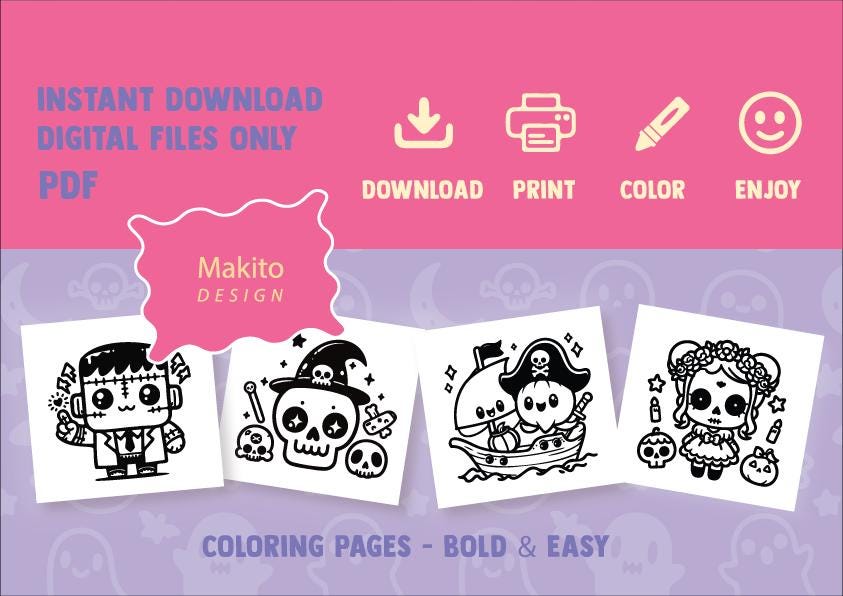 Boo Halloween. Coloring Pages, Bold & Easy Designs. 6 Easy-to-color ...