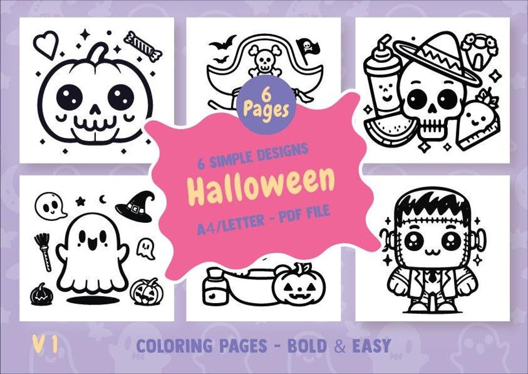 Boo Halloween. Coloring Pages, Bold & Easy Designs. 6 Easy-to-color ...