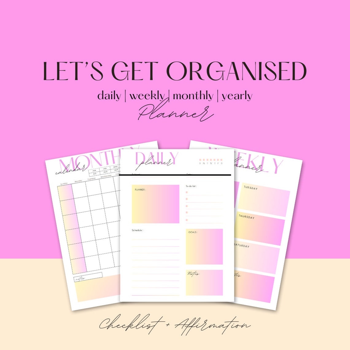 Editable LET'S GET ORGANISED Planner Sheets Bundle Notes Workbook ...