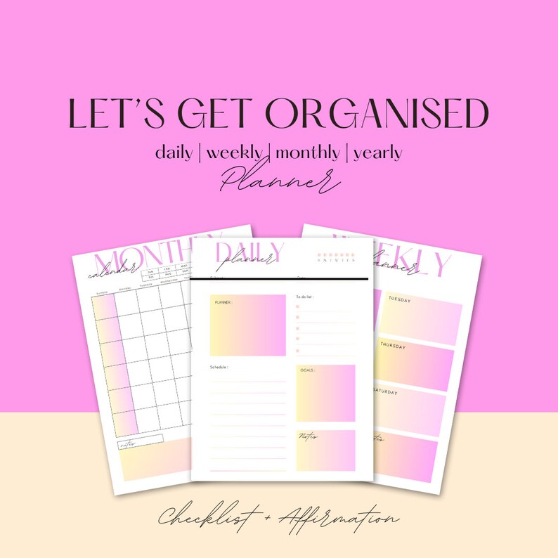 Editable LET'S GET ORGANISED Planner Sheets Bundle Notes Workbook ...