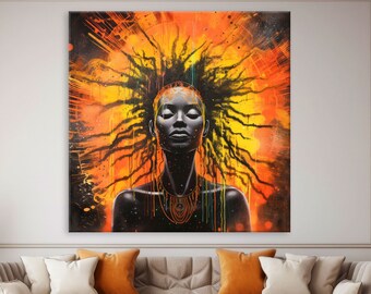 African Woman Art, Modern Canvas Wall Art Living Room, Black Woman Art, Abstract Canvas Print ...