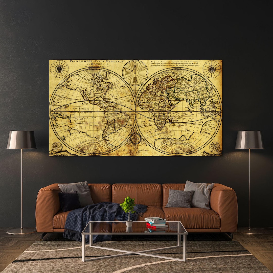 World Map Living Room Wall Decor, Extra Large Framed Canvas Print Map ...