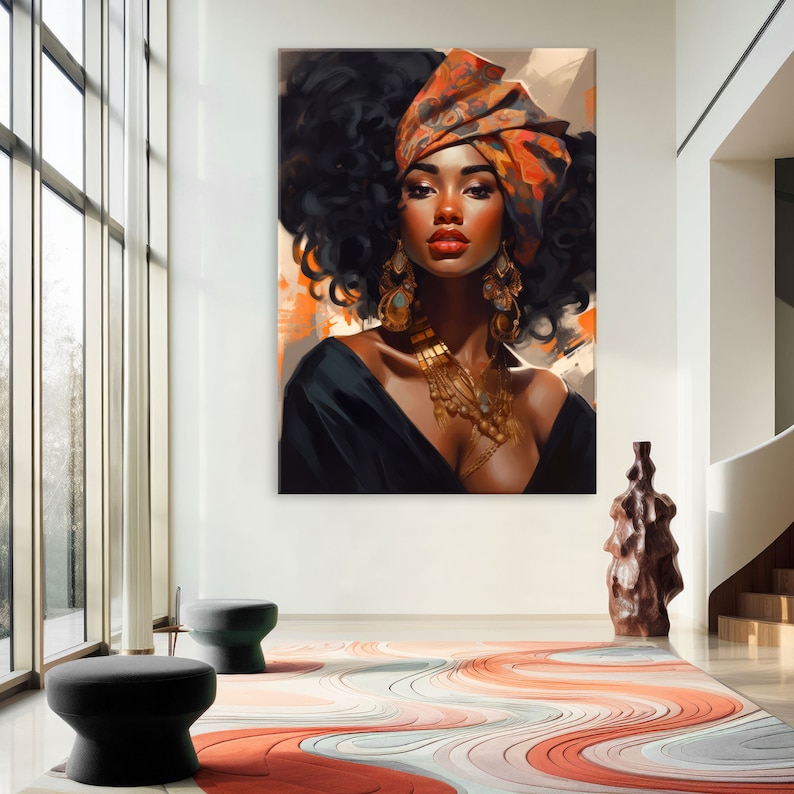 African Woman Canvas Wall Art Living Room, Black Woman Art, Modern Canvas Print, African ...
