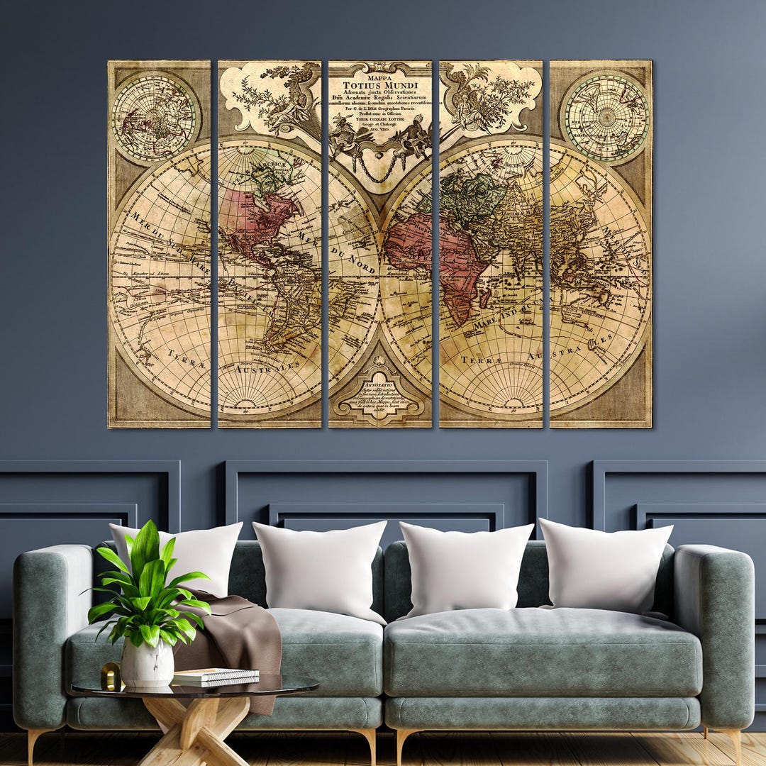 Vintage World Map Canvas Wall Decor, Antique World Map Canvas Art Print ...