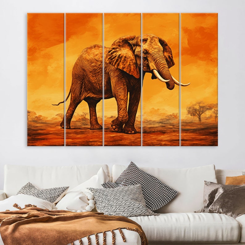 Elephant Wall Art Living Room, Animal Print on Canvas, Abstract ...