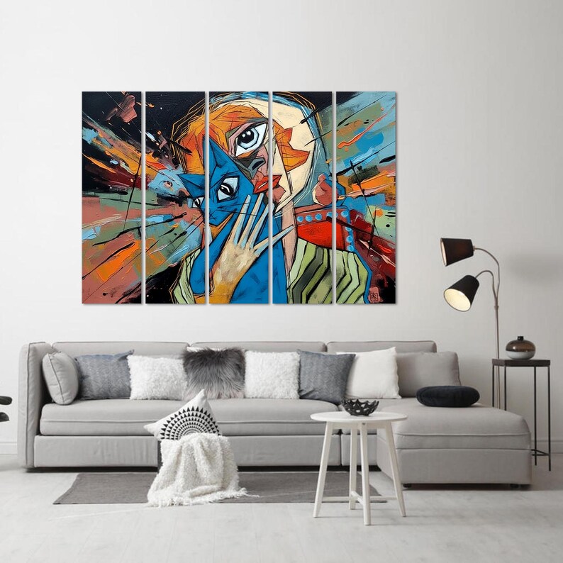 Cat Art Canvas Print Modern Living Room Large Wall Decor, Ready-to-hang ...