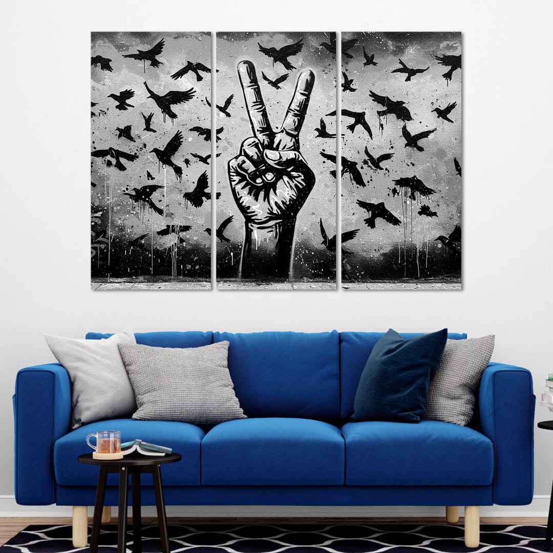 Victory Sign Graffiti Art Canvas Print Wall Decor, Framed Victory Sign ...