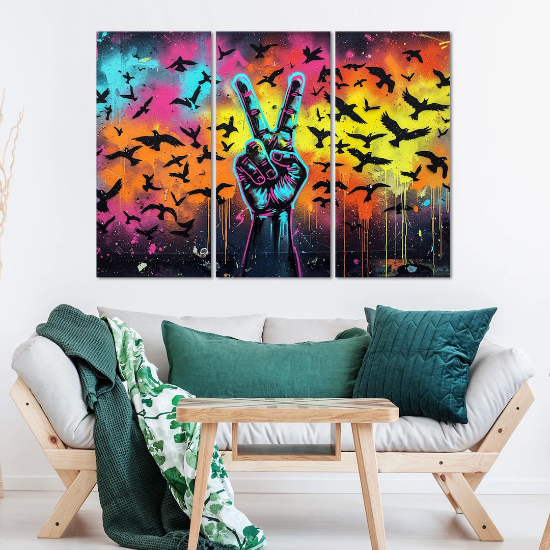 No War Protest Sign Graffiti Art Colorful Print, Anti War Bird Framed ...
