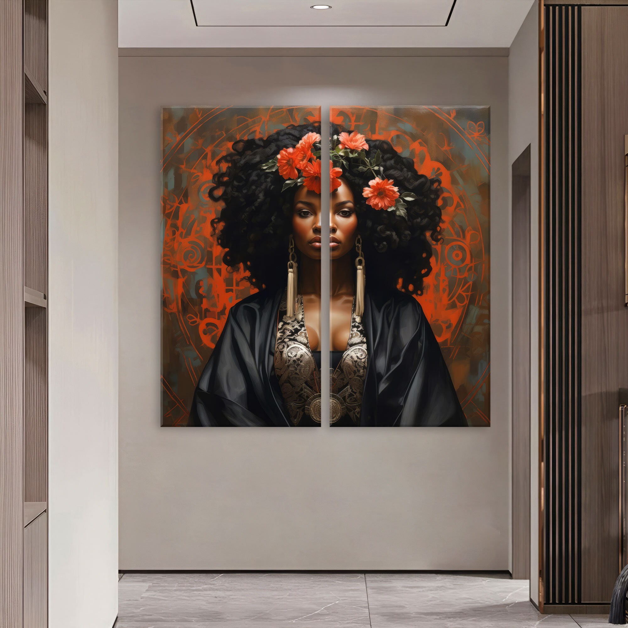 African Woman Art, Modern Canvas Wall Art Living Room, Black Woman Art, Abstract Canvas Print ...