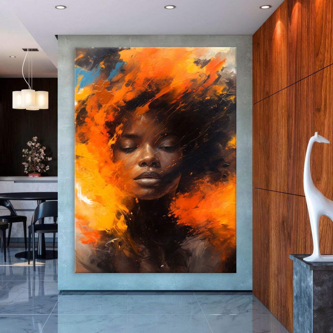 African Woman Art, Modern Canvas Wall Art Living Room, Black Woman Art, Abstract Canvas Print ...