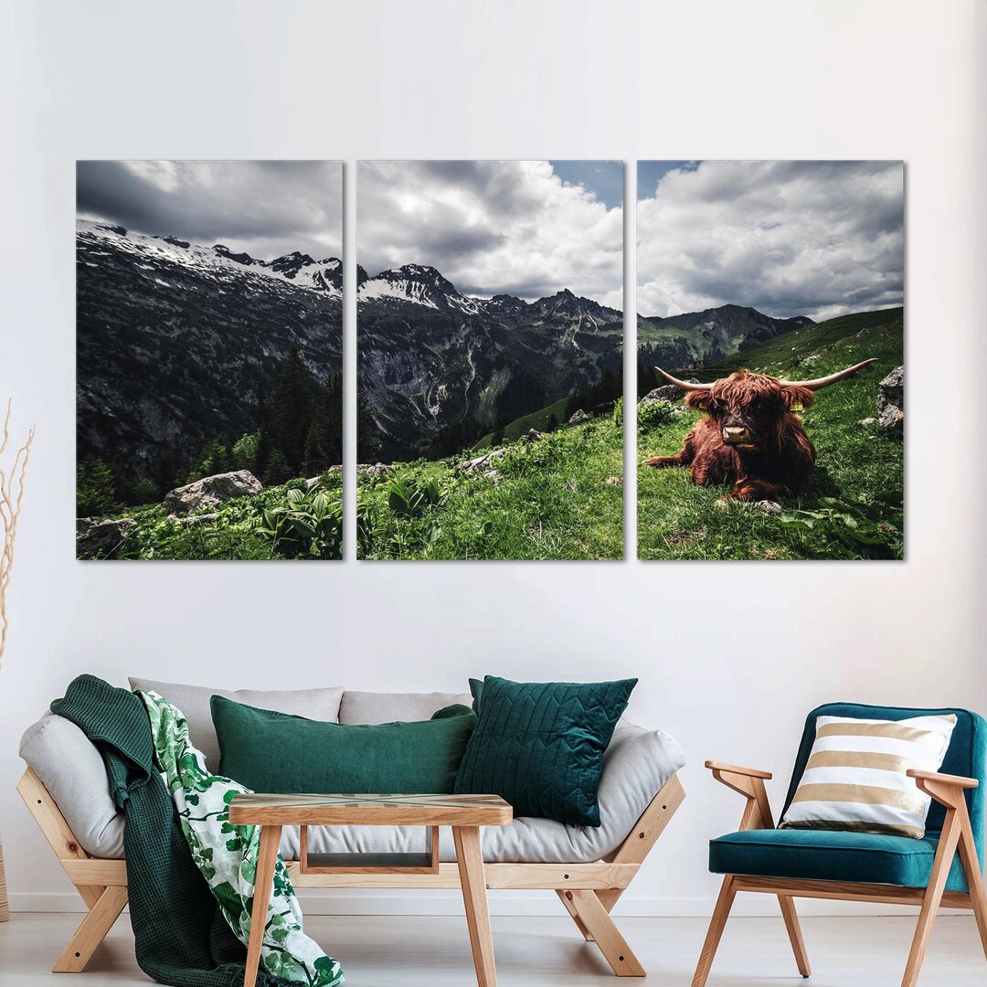 Highland Cattle Cow Canvas Art Wall Decor, Longhorn Cattle Canvas Art ...