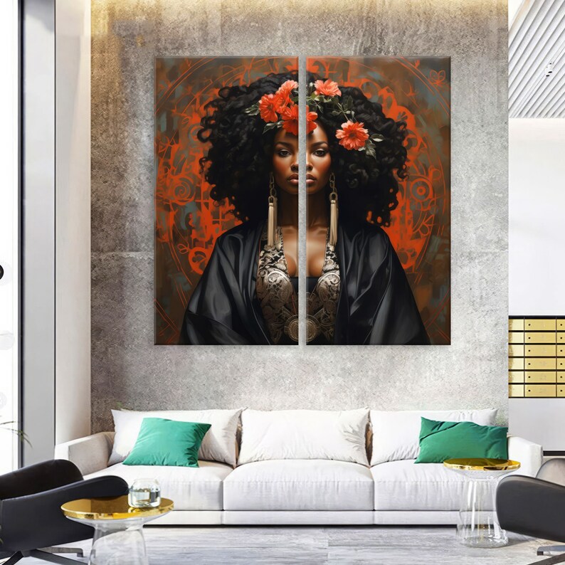African Woman Art, Modern Canvas Wall Art Living Room, Black Woman Art, Abstract Canvas Print ...