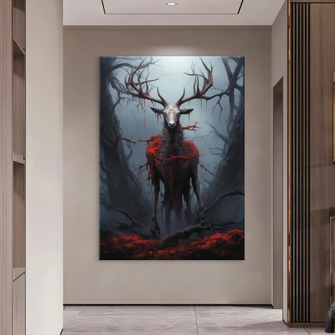 Gothic Artwork Canvas Wall Art Living Room, Deer Art, Gothic Animal ...