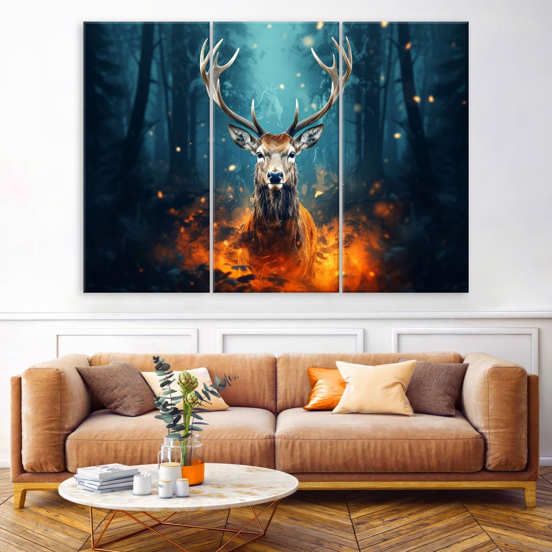 Deer Wall Art Living Room, Animal Print on Canvas, Jungle Animal Wall ...