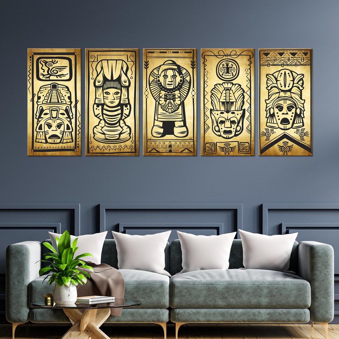 Large Wall Art Framed Canvas, Horizontal Aztec Framed Art Printable ...