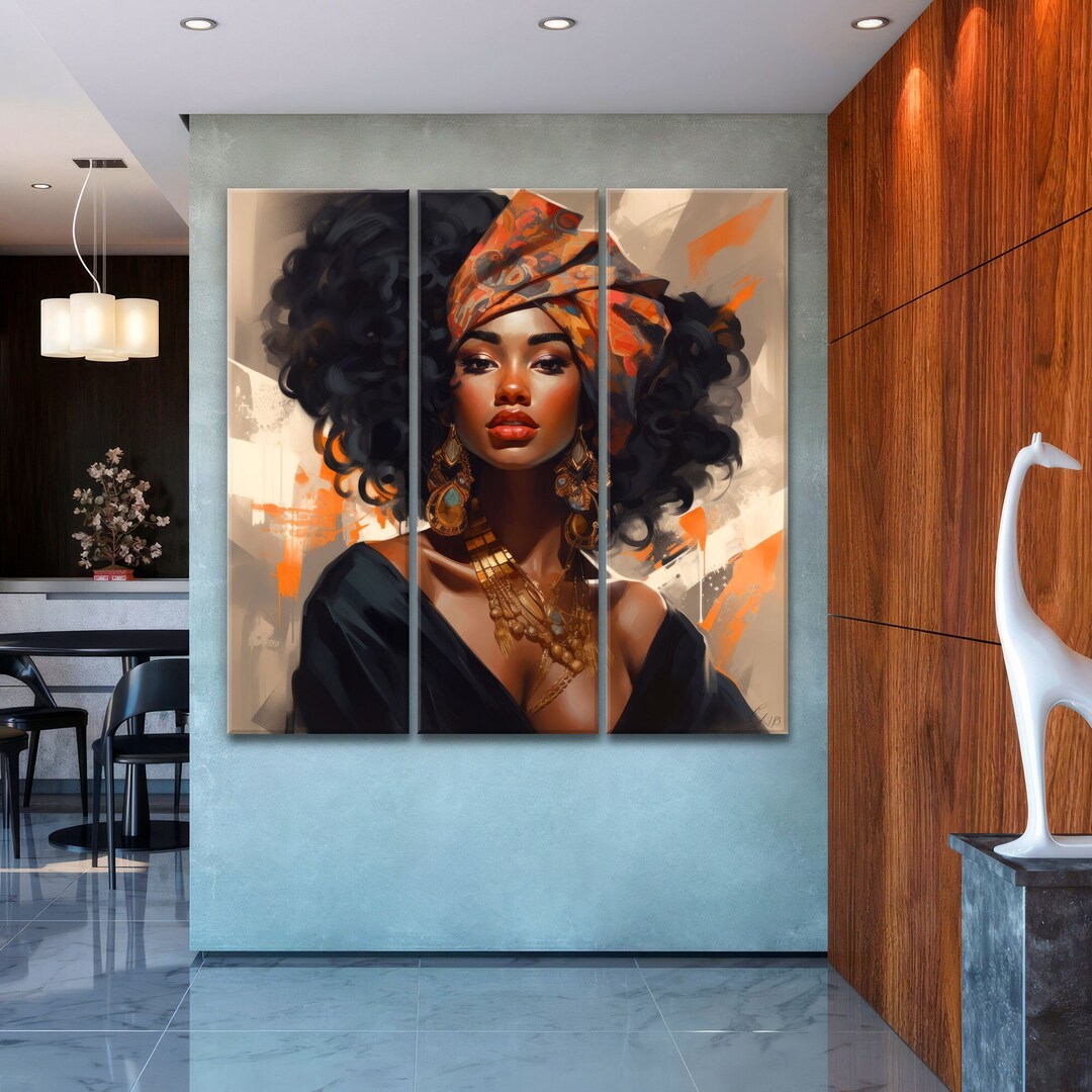 African Woman Art, Modern Canvas Wall Art Living Room, Black Woman Art, Abstract Canvas Print ...