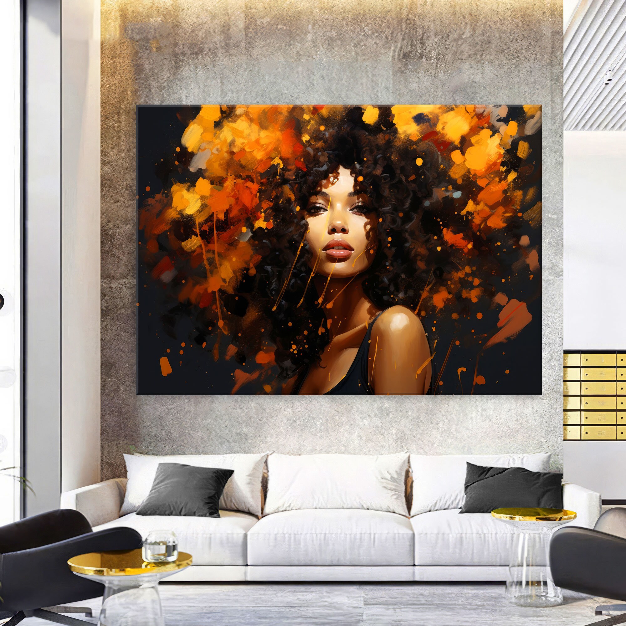 Black Woman Wall Art, Modern Canvas Wall Art Living Room Decor, African Woman Canvas Print ...