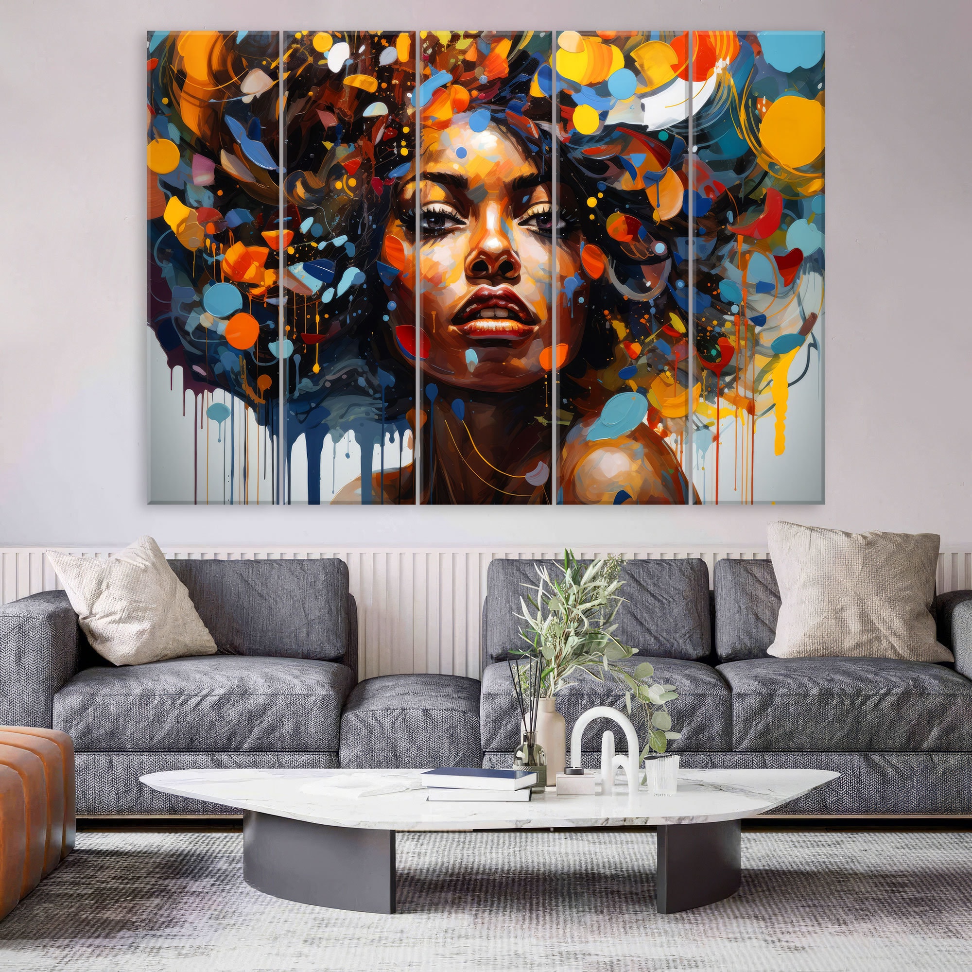 African Woman Wall Art, Abstract Canvas Wall Art Living Room Decor, Black Woman Canvas Print ...