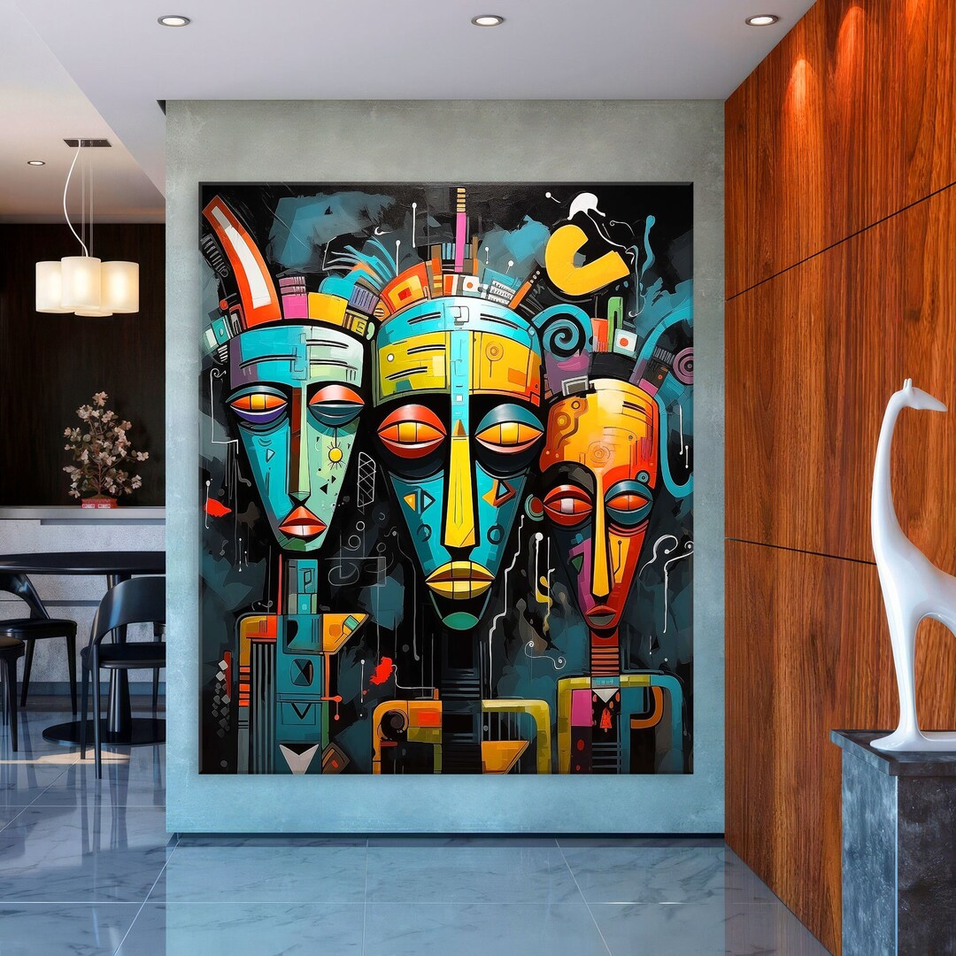 Abstract Canvas Wall Art, African Mask Print, Wall Art Living Room ...
