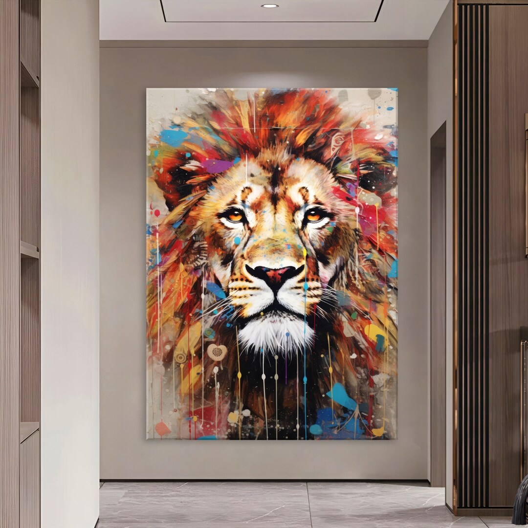 Abstract Lion Art, Animal Print on Canvas Wall Art Living Room, Framed ...