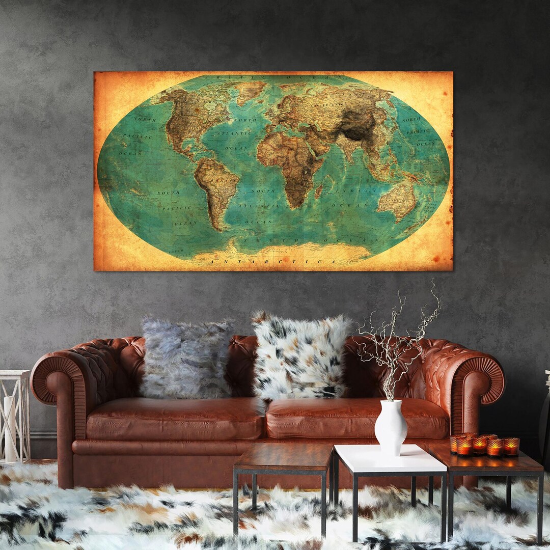 Ancient World Map Wall Decor, Extra Large Framed Canvas Print Map ...