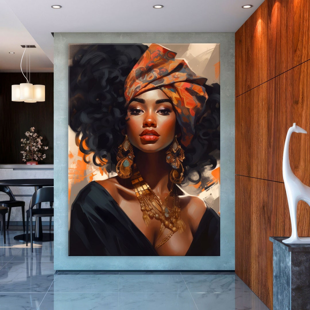 African Woman Canvas Wall Art Living Room, Black Woman Art, Modern ...
