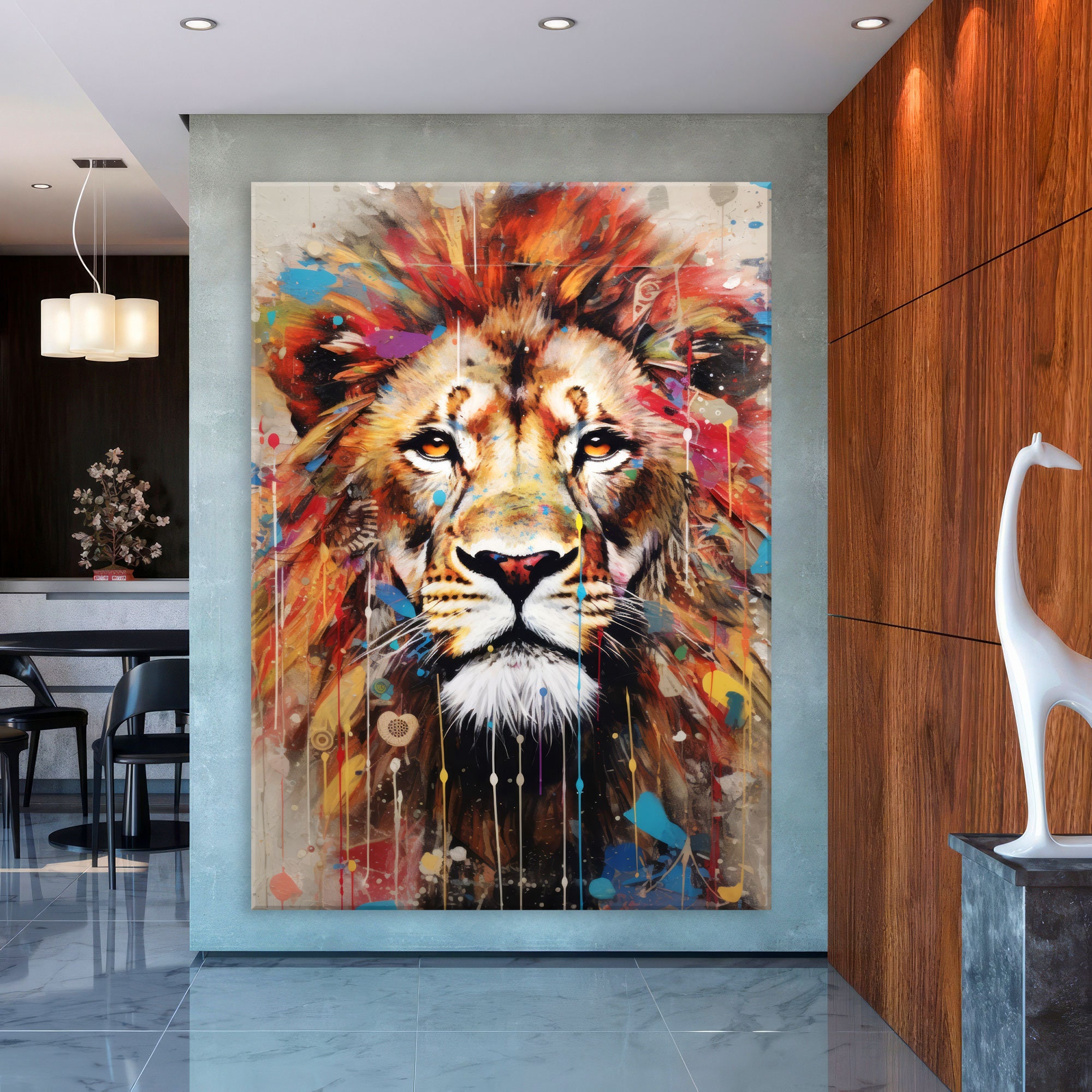 Abstract Lion Art, Animal Print on Canvas Wall Art Living Room, Framed ...