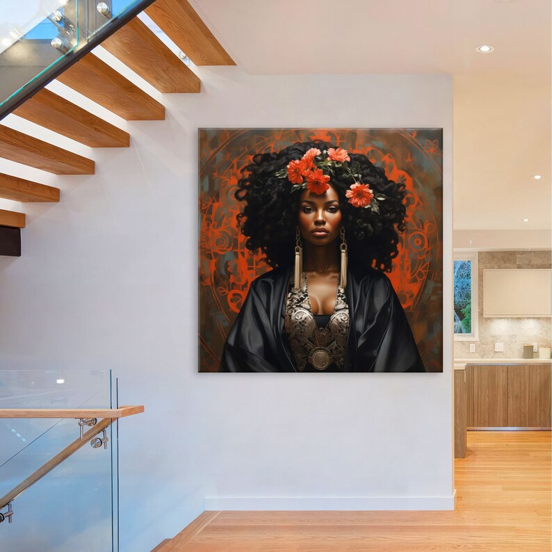 African Woman Art, Modern Canvas Wall Art Living Room, Black Woman Art, Abstract Canvas Print ...