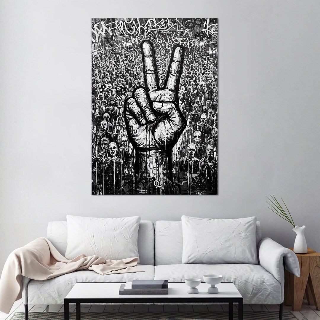 Victory Sign Graffiti Art Canvas Print Wall Decor, Framed Victory Sign ...