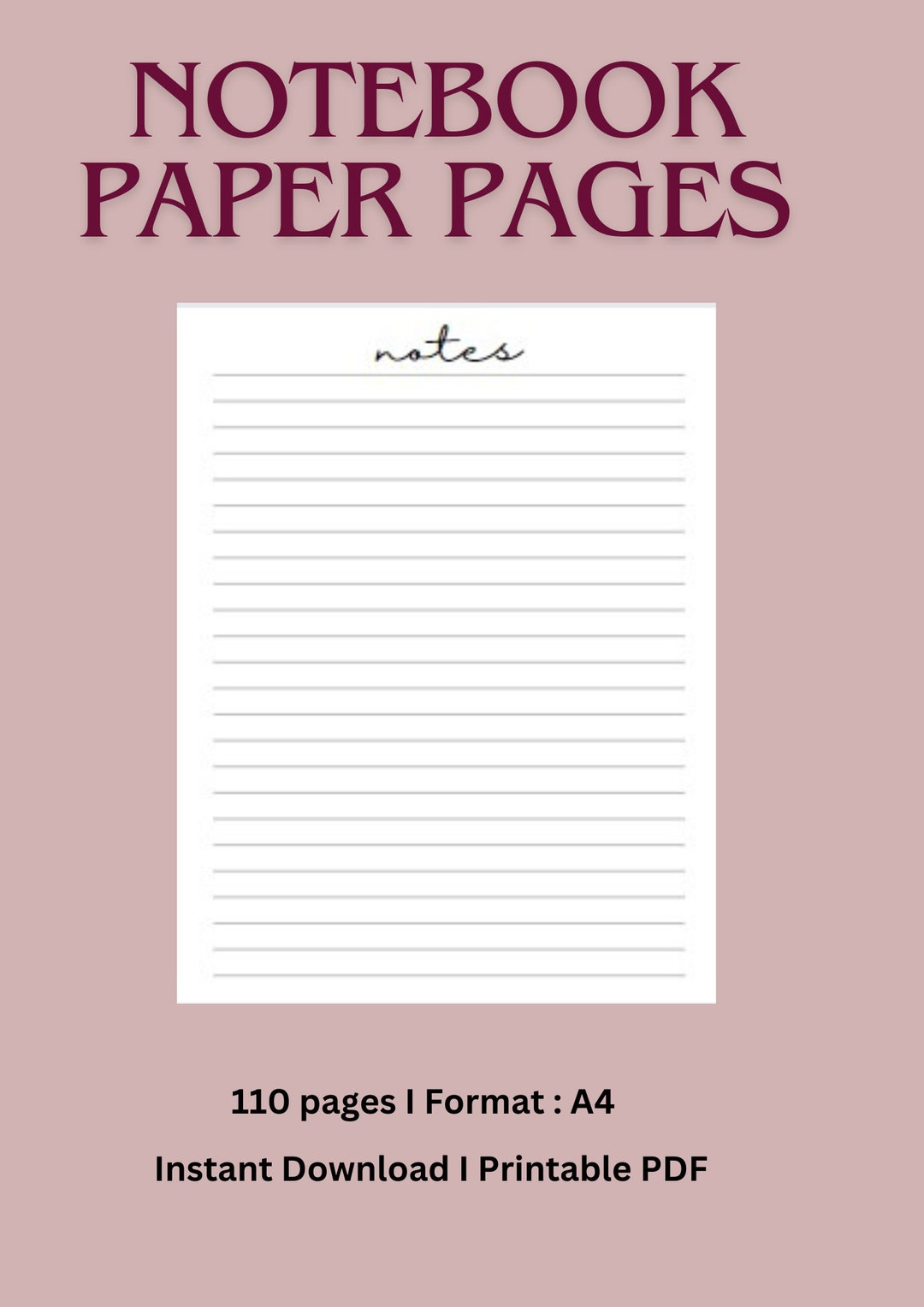 A4, Printable Notebook Paper Pages, Instant Download PDF, 110 Pages - Etsy