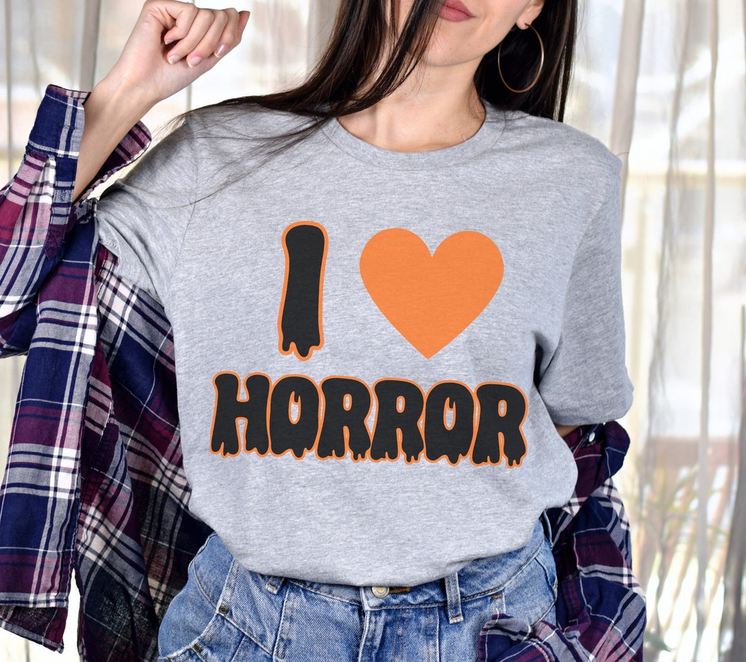 I Love Horror - Orange and Black Halloween T-shirt , Scary Movies Tee ...