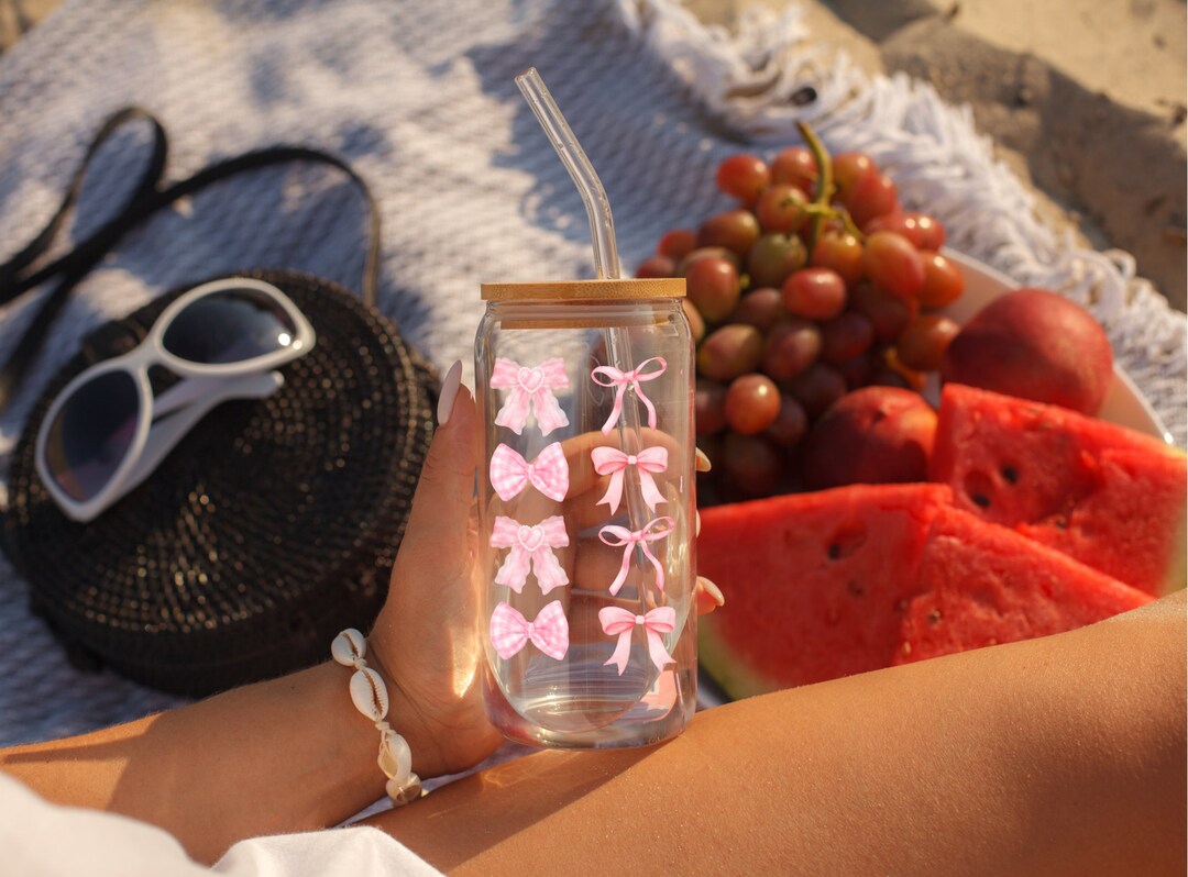 Coquette Iced Coffee Glass Sipper, Girly Pink Bows, Soft Girl Iced ...
