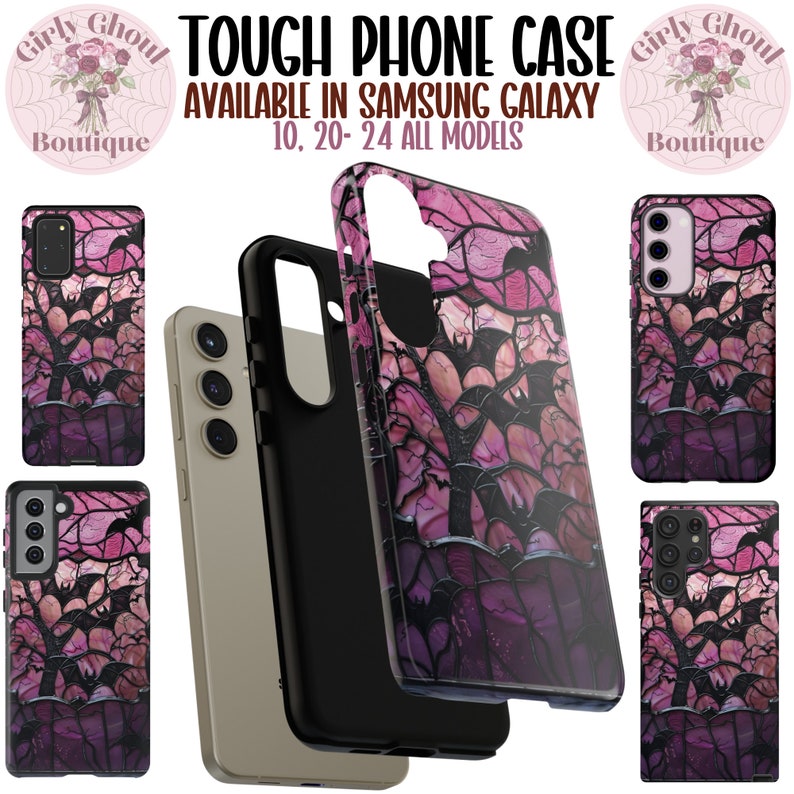 Pink Halloween Bat Stained Glass Samsung Galaxy Case,pink and Black ...