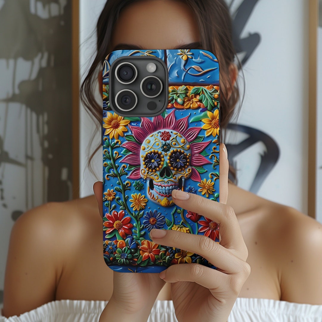 Floral Sugar Skull Phone Case: Dia De Los Muertos Tile Art - Etsy