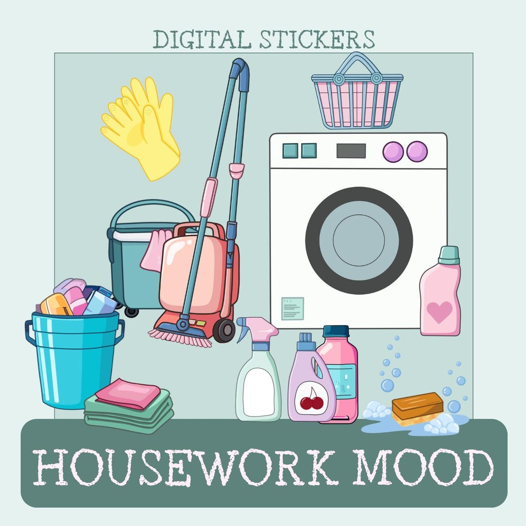 Housework Mood Stickers – Cleaning Planner Stickers | Cute Home Chores ...