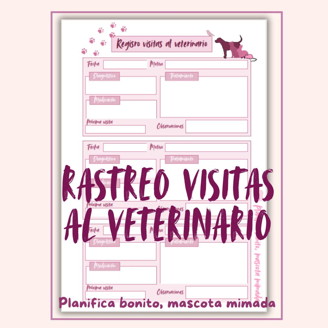 Printable, Digital Vet Visit Planner. Track Your Pet's Vet Visits. A4 ...