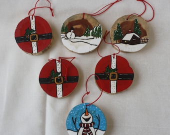 Christmas Hand Painted Wooden Disc Ornament - Etsy