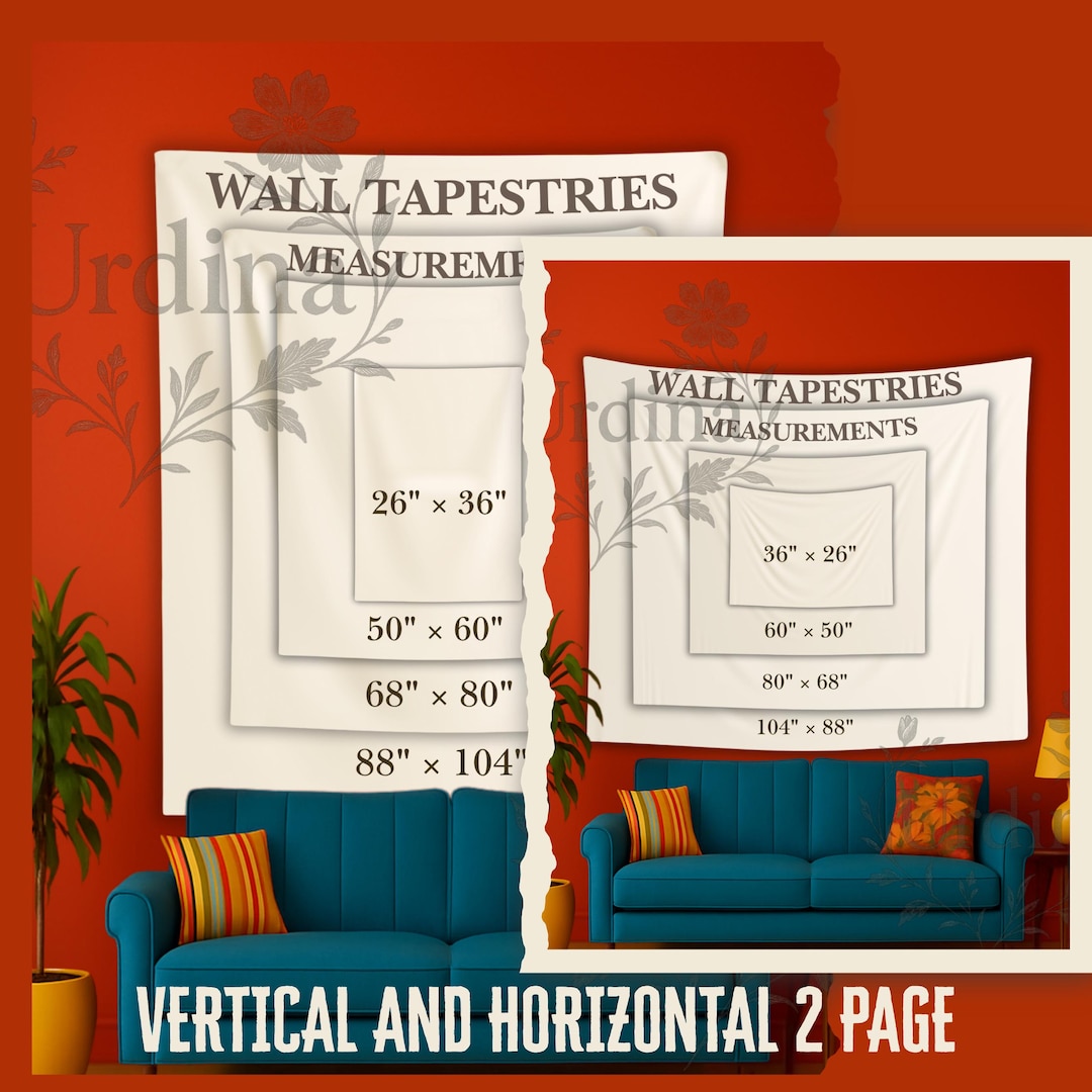 Tapestry Size Chart Mockup, Horizontal & Vertical Layout, Listing Photo ...