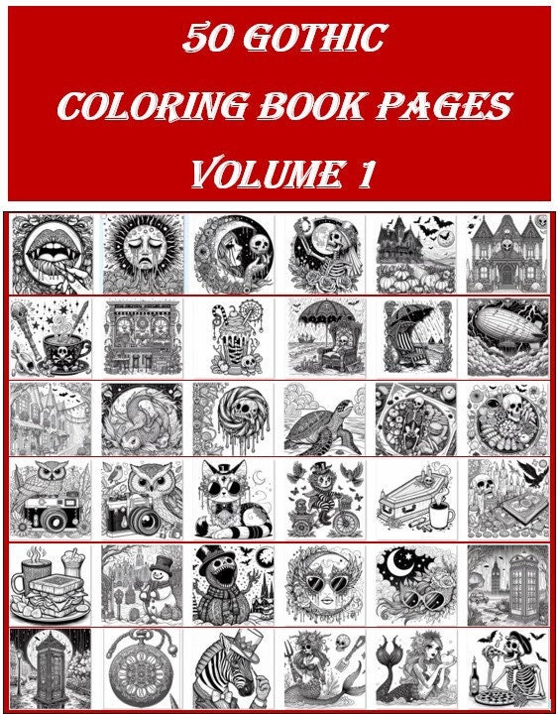 50 Gothic Coloring Book Pages volume 1 - Etsy