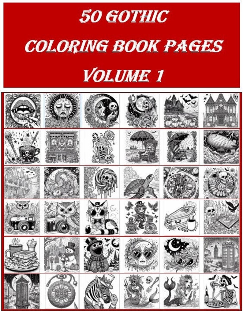 50 Gothic Coloring Book Pages volume 1 - Etsy